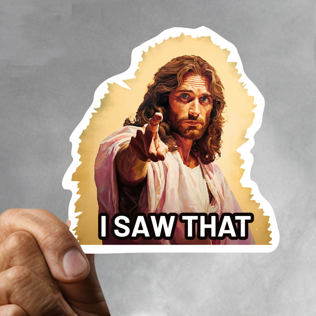 Sticker van Jezus "I saw that" grappige laptopsticker - Rick Roll ...