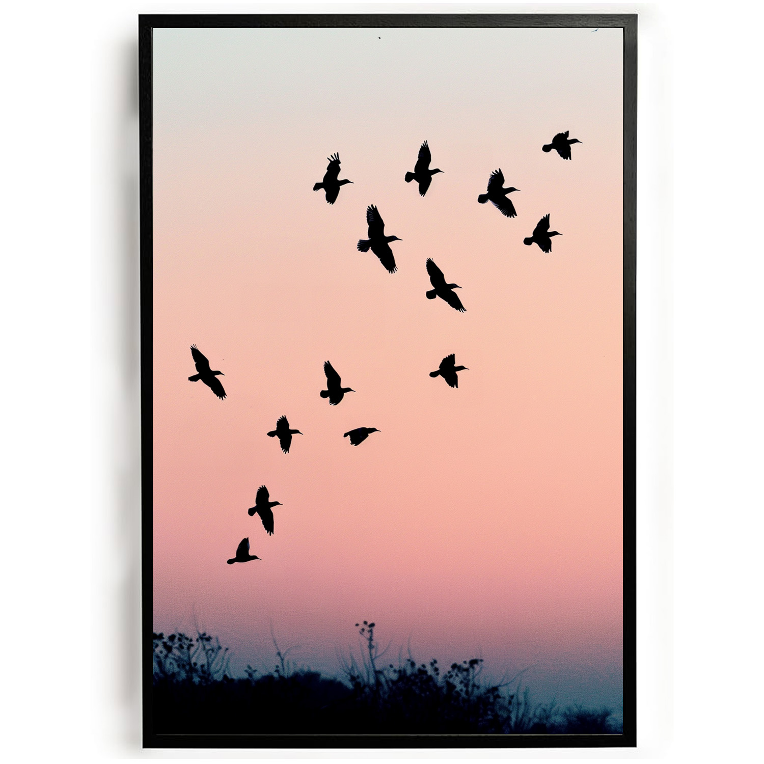 Poster zwerm vogels bij zonsopgang Kopen? Posters v.a. 6,95