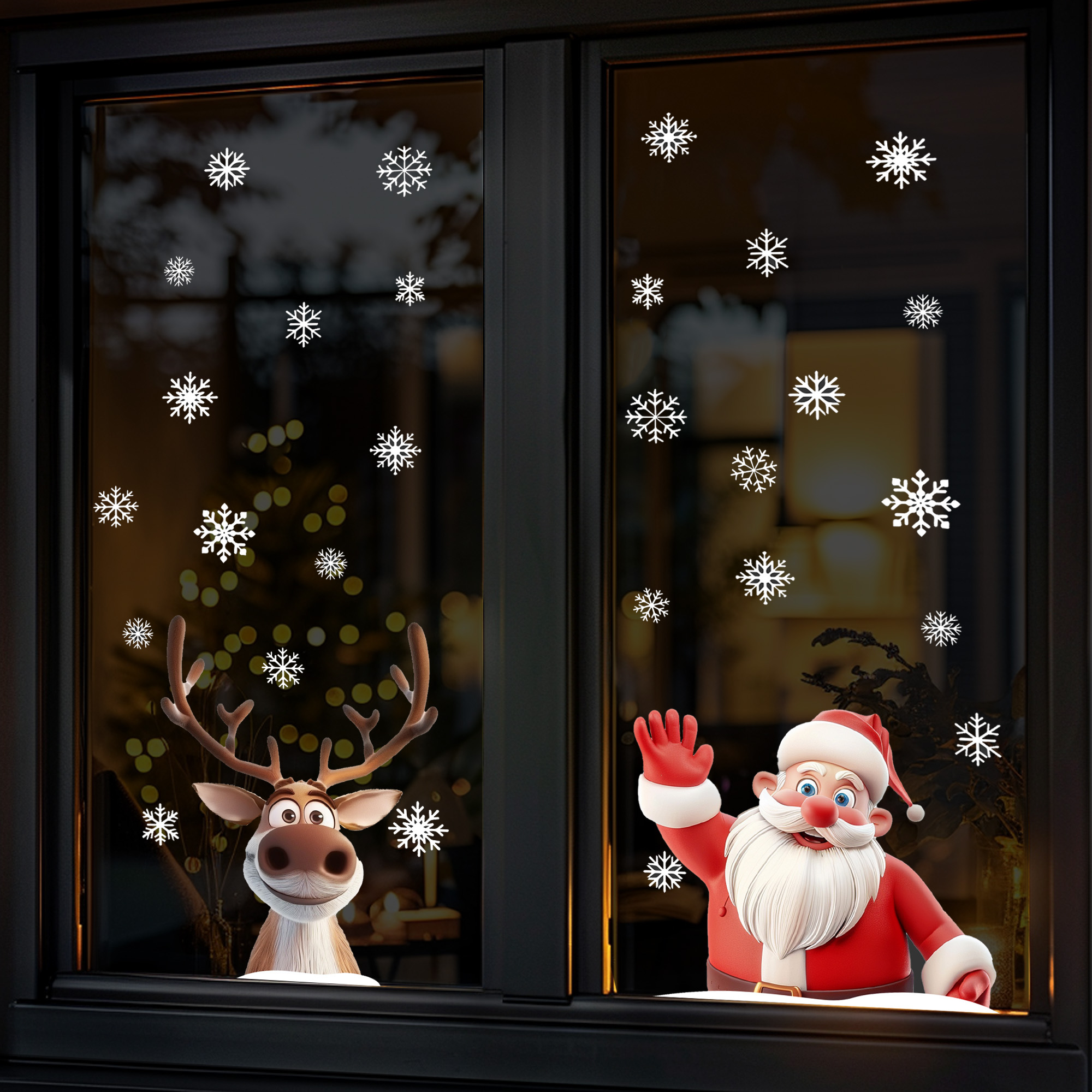 Raamstickers Kerst - Kerstman, rendier & sneeuwvlokken - Kleine variant ...